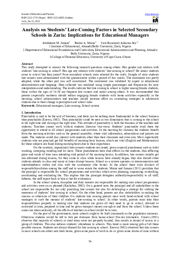 (PDF) Analysis on Students' Late-Coming Factors in Selected Secondary ...