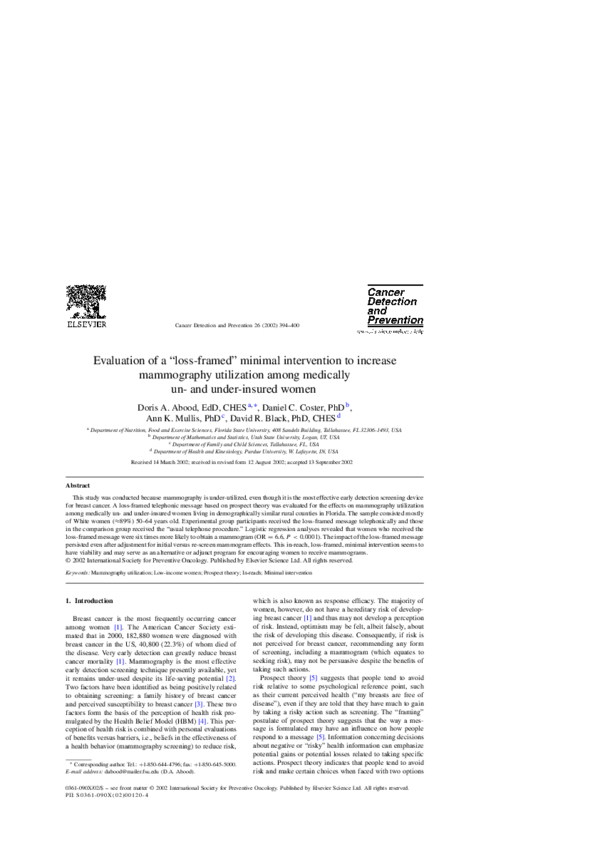 (PDF) Evaluation of a “loss-framed” minimal intervention to increase ...