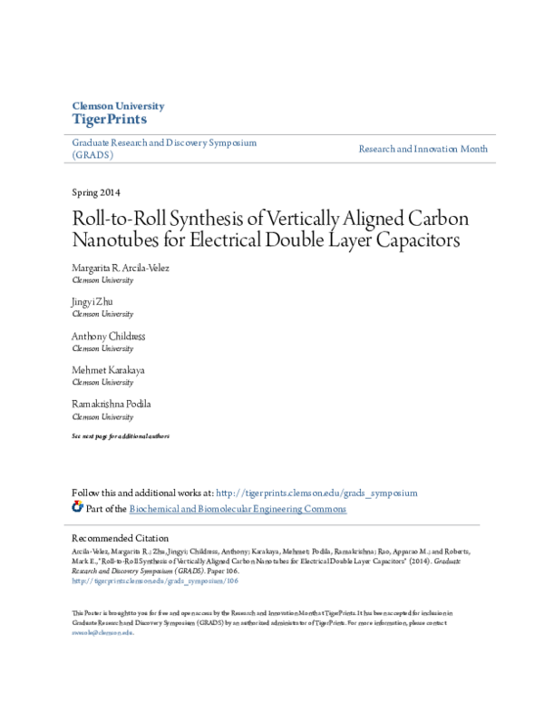 (PDF) Roll-to-Roll Synthesis of Vertically Aligned Carbon Nanotubes for ...