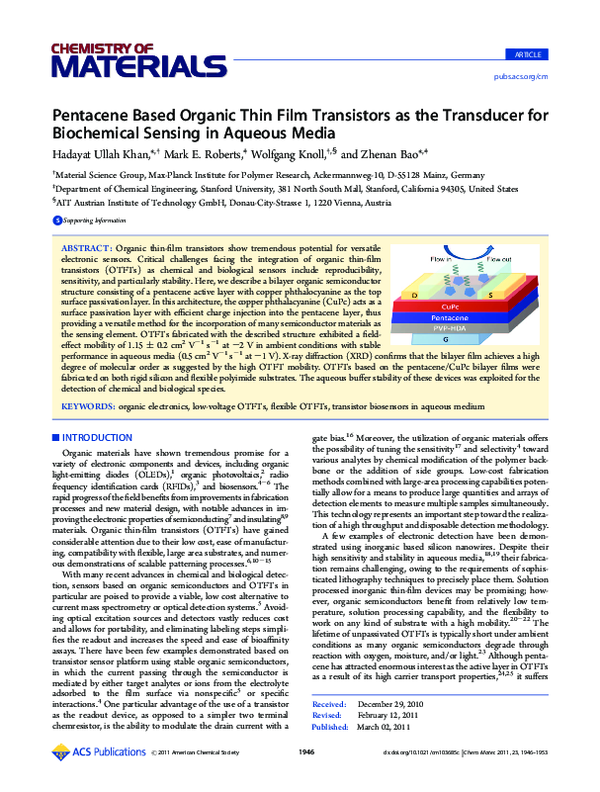 (PDF) Pentacene Based Organic Thin Film Transistors as the Transducer ...