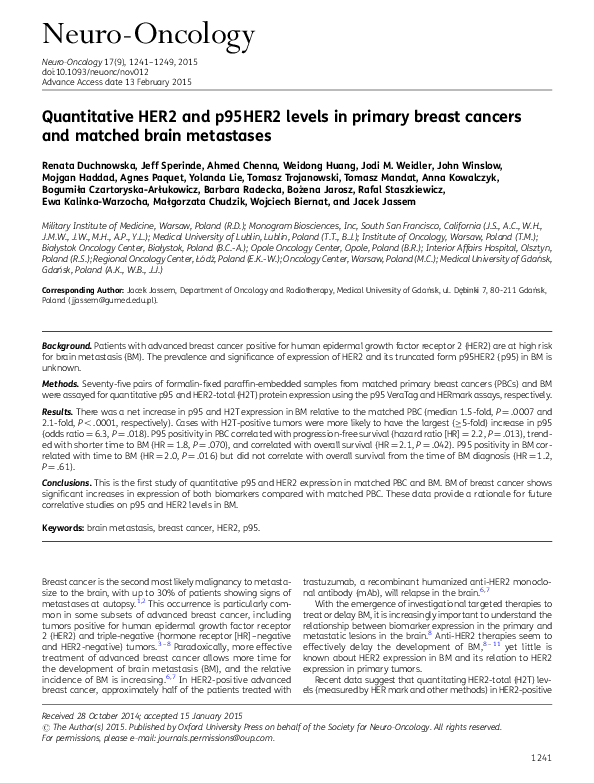 (PDF) Quantitative HER2 and p95HER2 levels in primary breast cancers ...