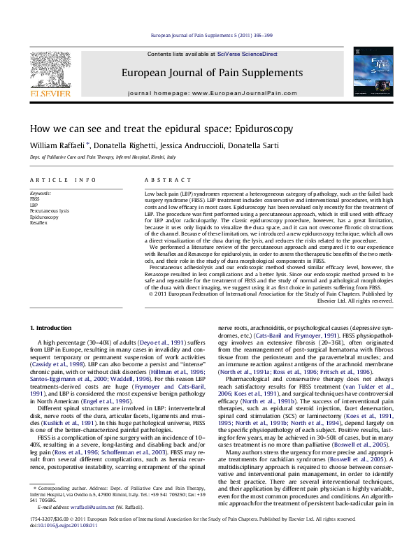 (PDF) How we can see and treat the epidural space: Epiduroscopy