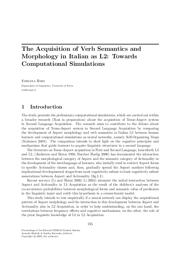 (PDF) The Acquisition of Verb Semantics and Morphology in Italian as L2 ...