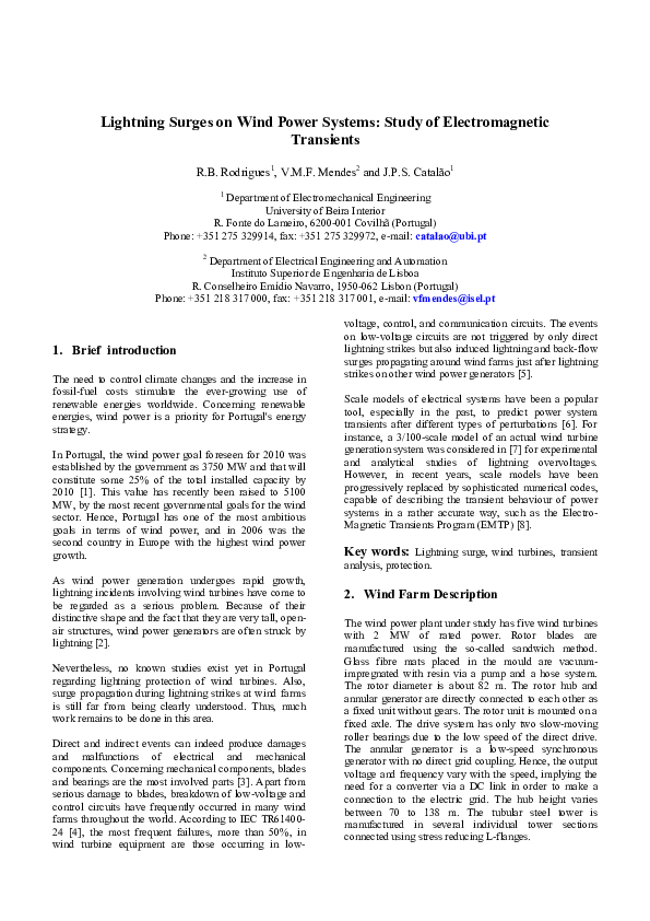 (PDF) Lightning Surges on Wind Power Systems: Study of Electromagnetic ...