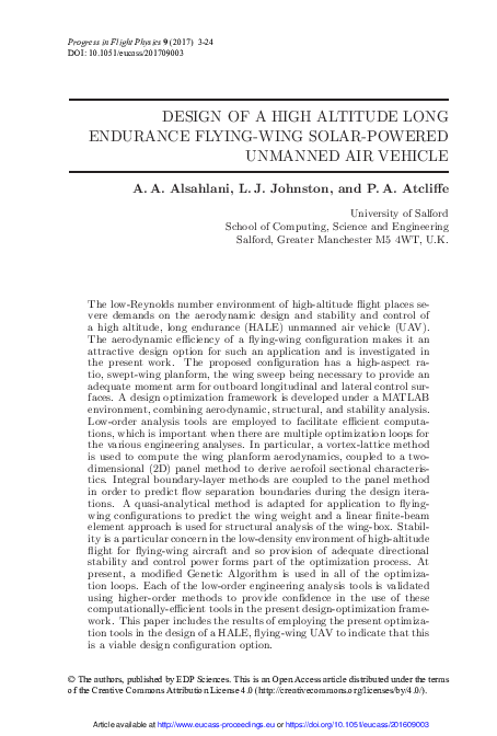 (PDF) Design of a High Altitude Long Endurance Flying-wing Solar ...