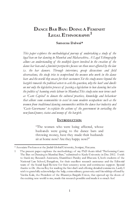 (PDF) DANCE BAR BAN: DOING A FEMINIST LEGAL ETHNOGRAPHY