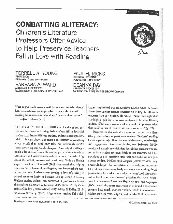 (PDF) Combatting Aliteracy: Children's Literature Professors Offer ...