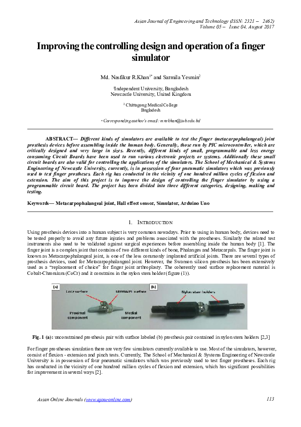 (PDF) Improving the controlling design and operation of a finger simulator