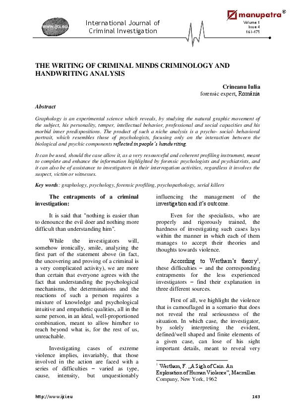 (PDF) THE WRITING OF CRIMINAL MINDS CRIMINOLOGY AND HANDWRITING ANALYSIS