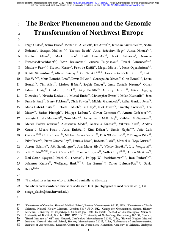 (PDF) Iñigo Olalde, Selina Brace, Morten E. Allentoft, Ian Armit ...