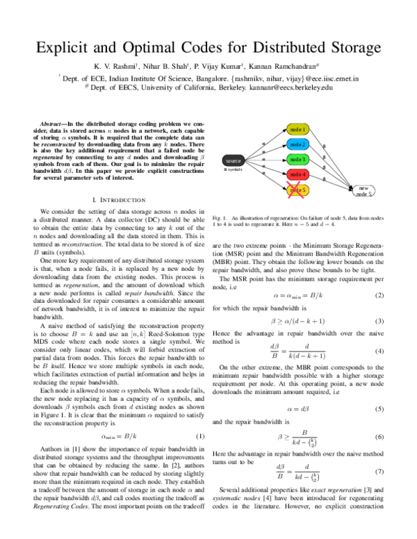 (PDF) Optimal Distributed Storage Codes and Repair