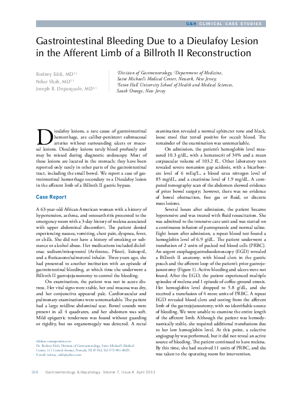 (PDF) Gastrointestinal Bleeding Due to a Dieulafoy Lesion in the ...