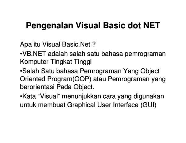 Pdf Pengenalan Visual Basic Dot Net