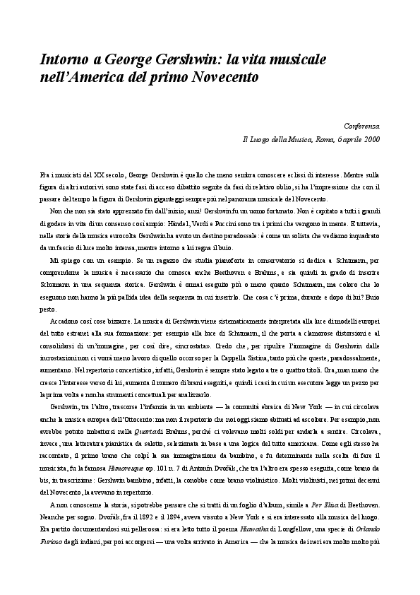 (PDF) Intorno a George Gershwin: la vita musicale nell'America del ...