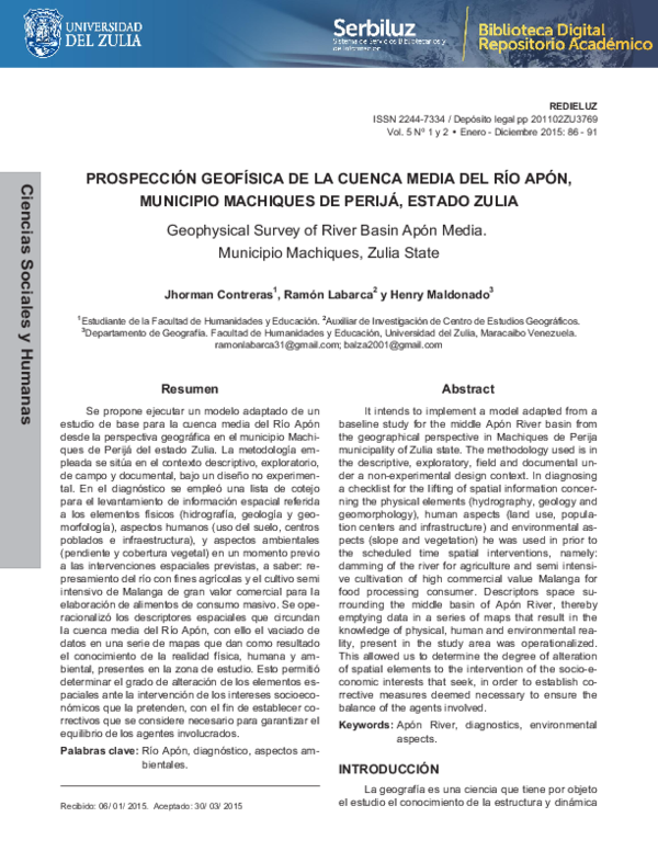 (PDF) PROSPECCIÓN GEOFÍSICA DE LA CUENCA MEDIA DEL RÍO APÓN, MUNICIPIO ...