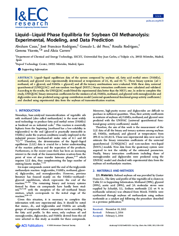 (PDF) Liquid–Liquid Phase Equilibria for Soybean Oil Methanolysis ...