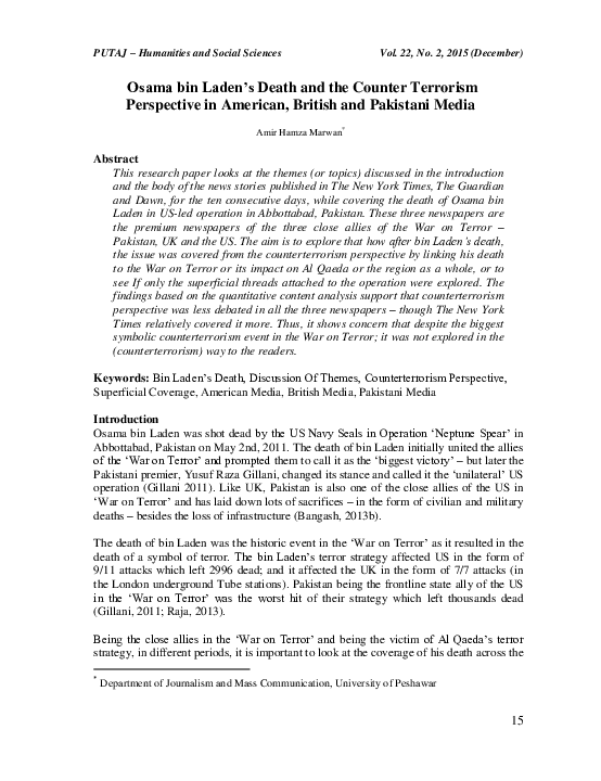 (PDF) Osama bin Laden's Death and the Counter Terrorism Perspective in ...