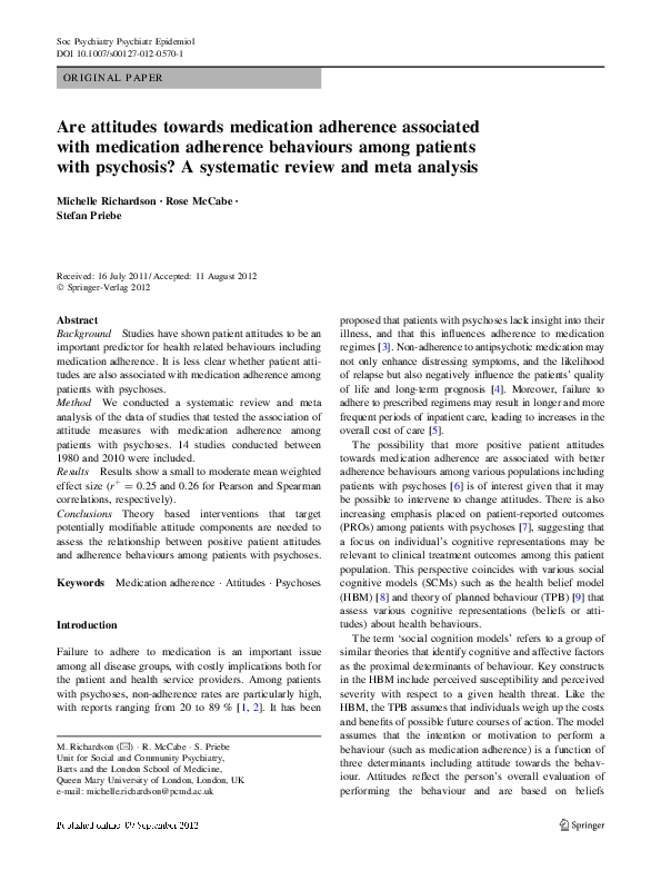 (PDF) Are attitudes towards medication adherence associated with medication adherence behaviours ...