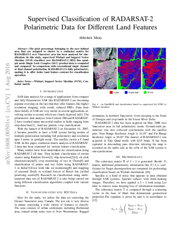 (PDF) Supervised Classification of RADARSAT-2 Polarimetric Data for Different Land Features