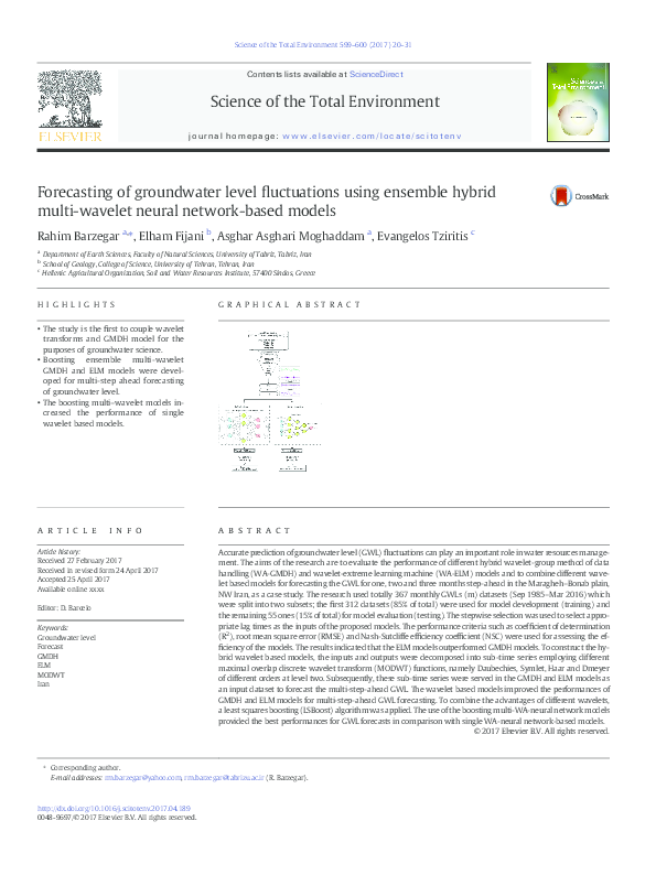 Pdf Forecasting Of Groundwater Level Fluctuations Using Ensemble Hybrid Multi Wavelet Neural