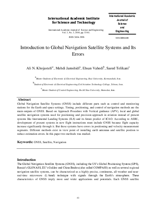 (PDF) Introduction to Global Navigation Satellite Systems and Its Errors
