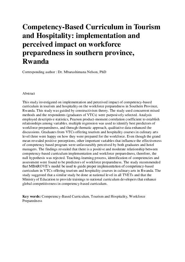 (DOC) Competency-Based Curriculum in Tourism and Hospitality ...