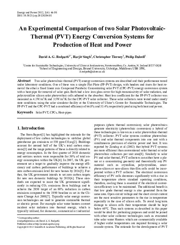 (PDF) An Experimental Comparison of two Solar Photovoltaic- Thermal ...