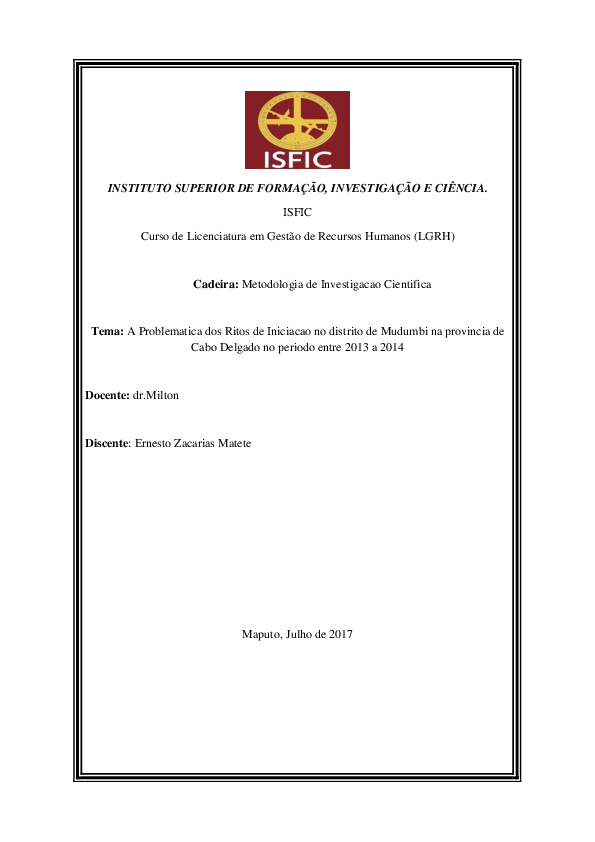 ISFIC - Instituto Superior de Formação, Investigação e Ciência, Maputo ...