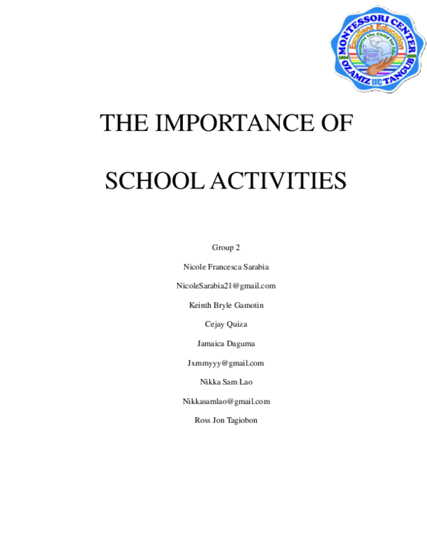 (DOC) THE IMPORTANCE OF SCHOOL ACTIVITIES Group 2