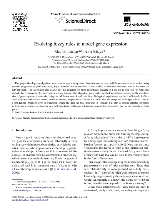 (PDF) Evolving a Fuzzy Rulebase to Model Gene Expression