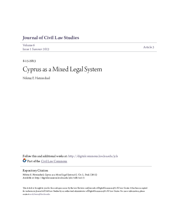 (PDF) Cyprus as a Mixed Legal System