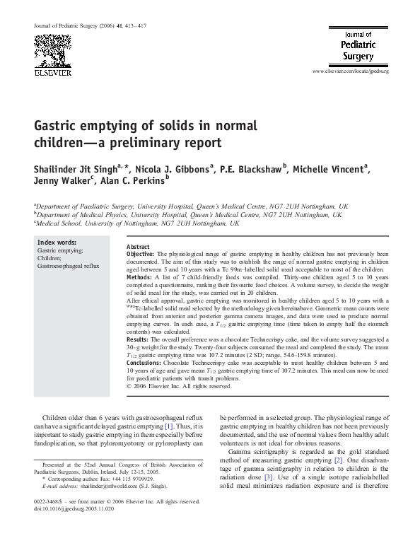 (PDF) Gastric emptying of solids in normal children—a preliminary report
