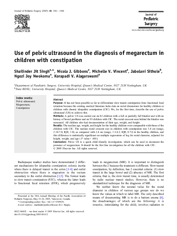(PDF) Use of pelvic ultrasound in the diagnosis of megarectum in ...