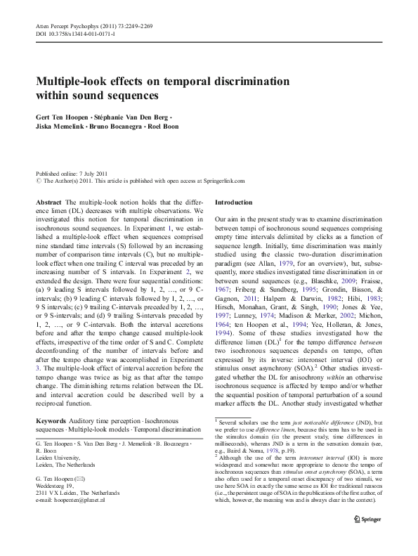 Pdf Multiple Look Effects On Temporal Discrimination Within Sound Sequences