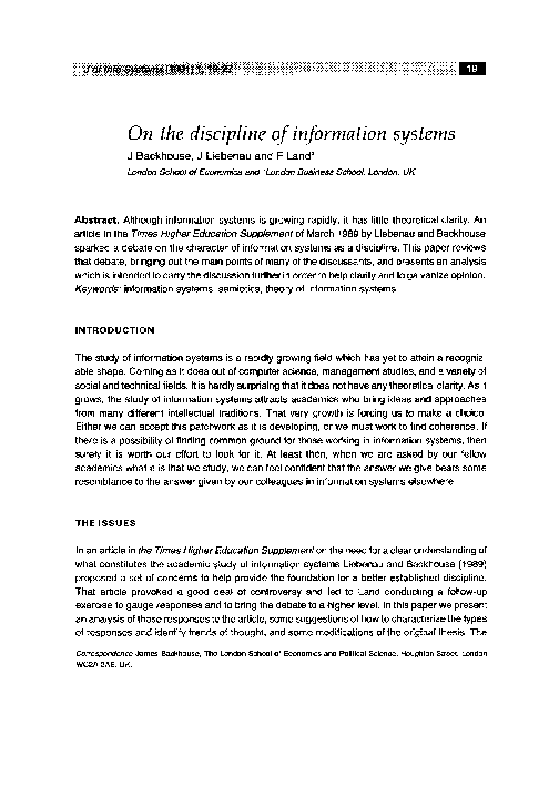 (PDF) On the discipline of information systems