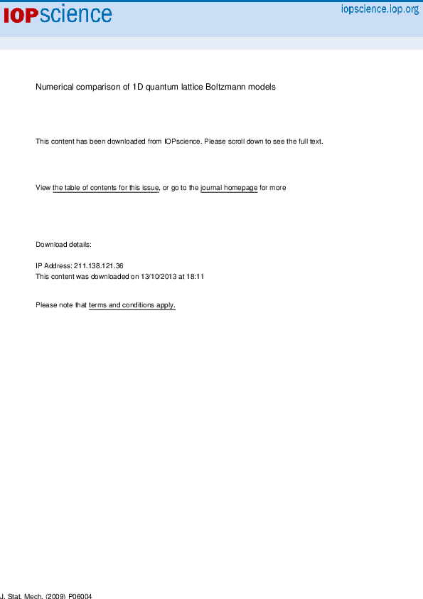 Pdf Numerical Comparison Of 1d Quantum Lattice Boltzmann Models