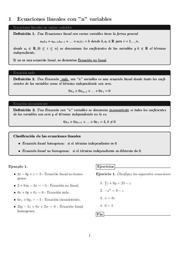 (PDF) Ecuaciones lineales con " n " variables