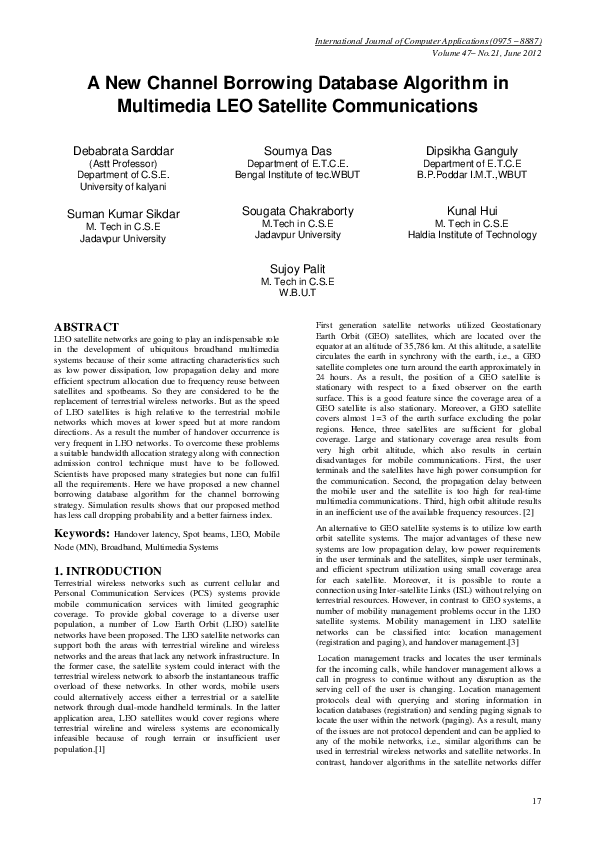 (PDF) A New Channel Borrowing Database Algorithm in Multimedia LEO Satellite Communications