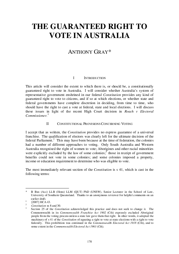 (PDF) The guaranteed right to vote in Australia