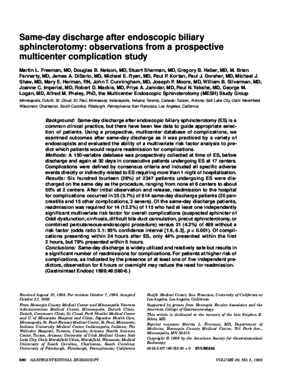 (PDF) Same-day discharge after endoscopic biliary sphincterotomy ...