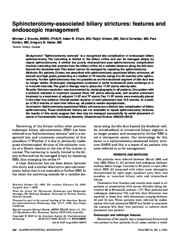 (PDF) Sphincterotomy-associated biliary strictures: Features and ...