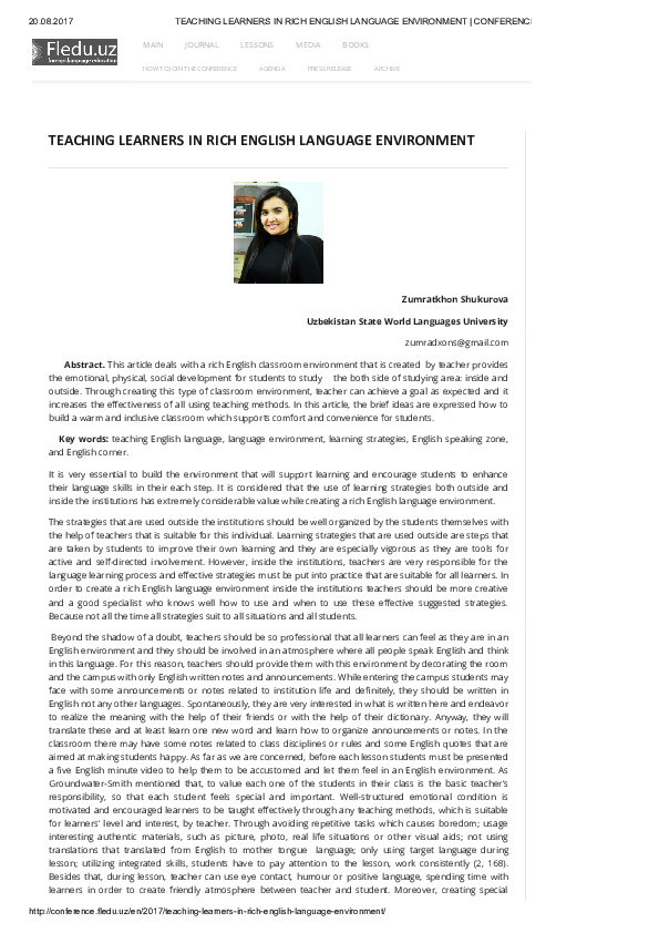 (PDF) TEACHING LEARNERS IN RICH ENGLISH LANGUAGE ENVIRONMENT