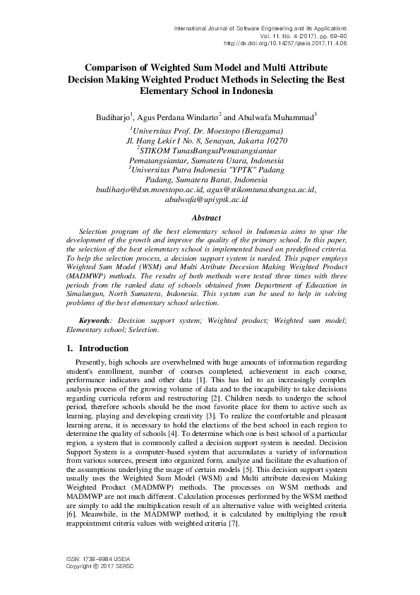 Pdf Comparison Of Weighted Sum Model And Multi Attribute Decision Making Weighted Product