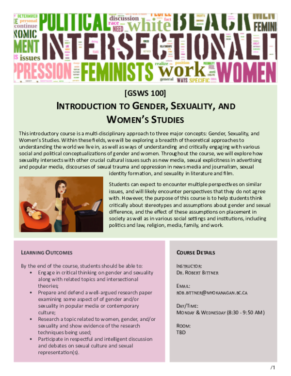 (PDF) GSWS 100 (Introduction to Gender, Sexuality, and Women's Studies)
