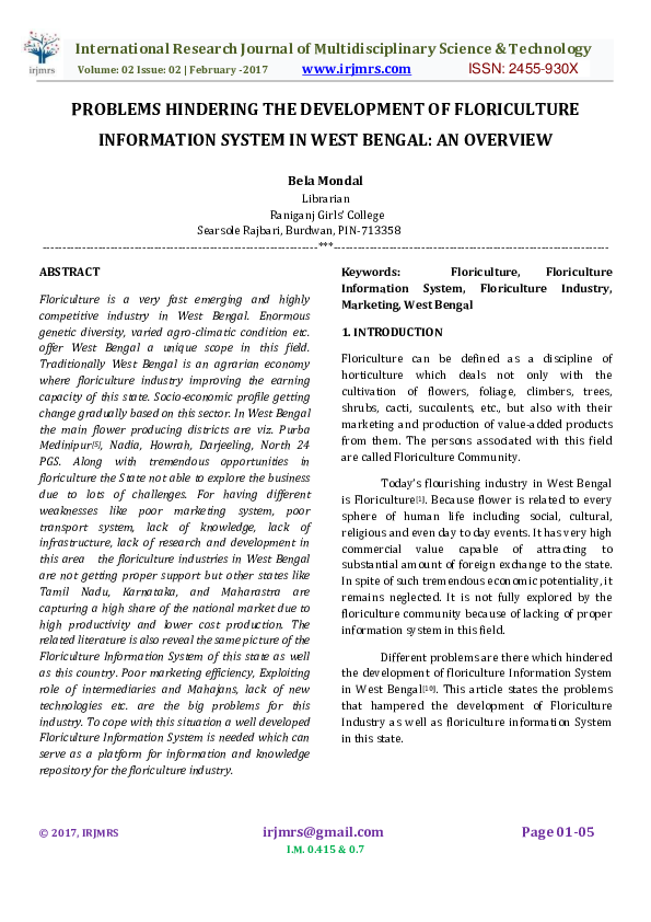 (PDF) PROBLEMS HINDERING THE DEVELOPMENT OF FLORICULTURE INFORMATION ...