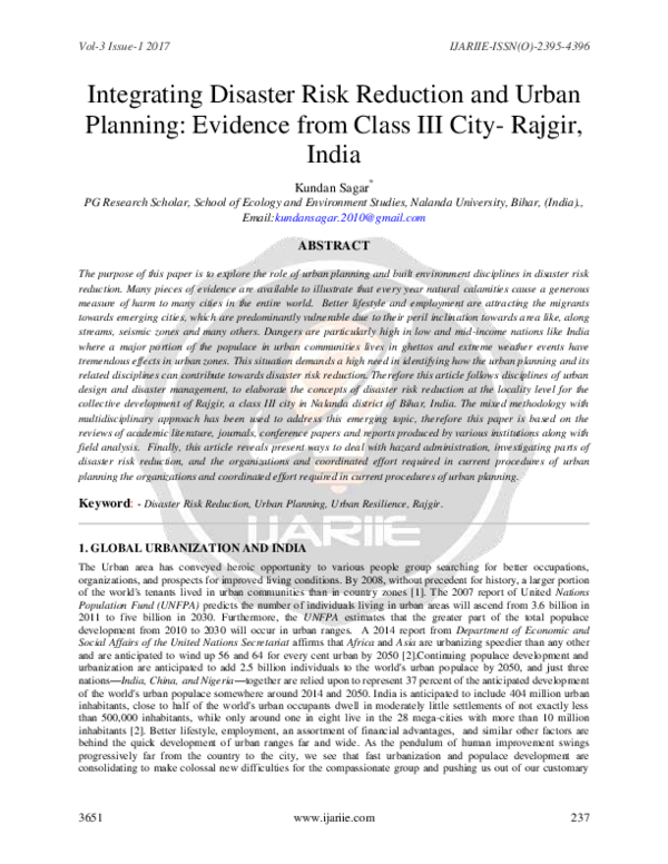 (PDF) Integrating Disaster Risk Reduction and Urban Planning: Evidence ...