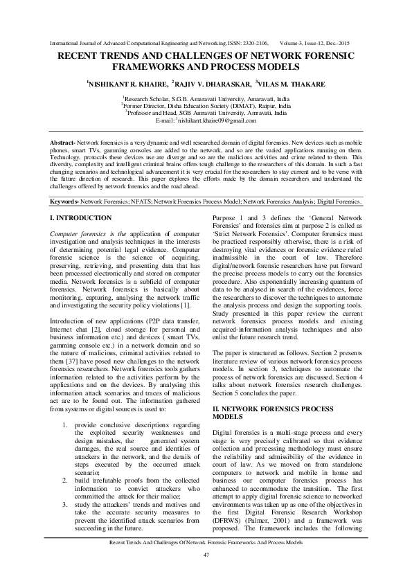 (PDF) Recent Trends And Challenges Of Network Forensic Frameworks And Process Models RECENT ...
