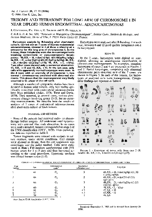(PDF) Trisomy and tetrasomy for long arm of chromosome 1 in near ...
