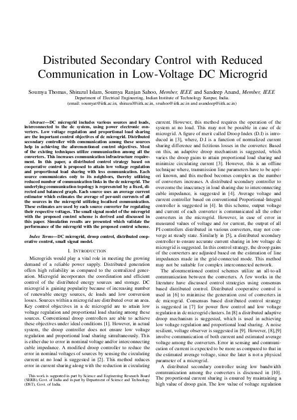 (PDF) Distributed Secondary Control with Reduced Communication in Low-Voltage DC Microgrid