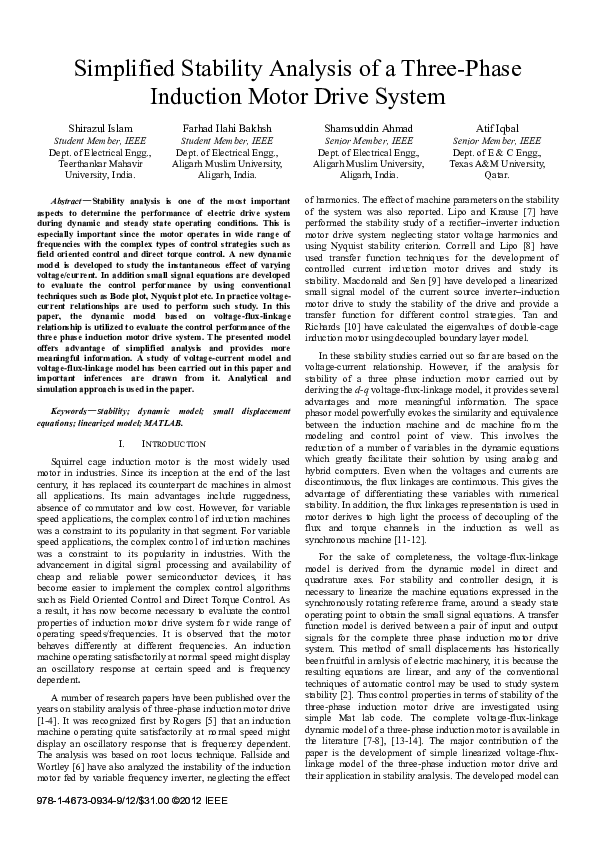 (PDF) Simplified Stability Analysis of a Three-Phase Induction Motor ...